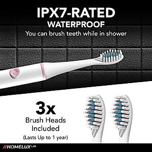 HomeLux Lab Electric Toothbrush Kids & Adults Powerful Sonic Toothbrush | 5 Modes, 3 Brush Heads, 31,800 VPM Rechargable - Kids Electric Toothbrushes for Adults - Electronic Toothbrush Electric -Pink