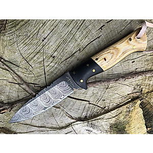 Perkin Damascus Steel Hunting Knife With Sheath Bushcraft Knife - SK1200