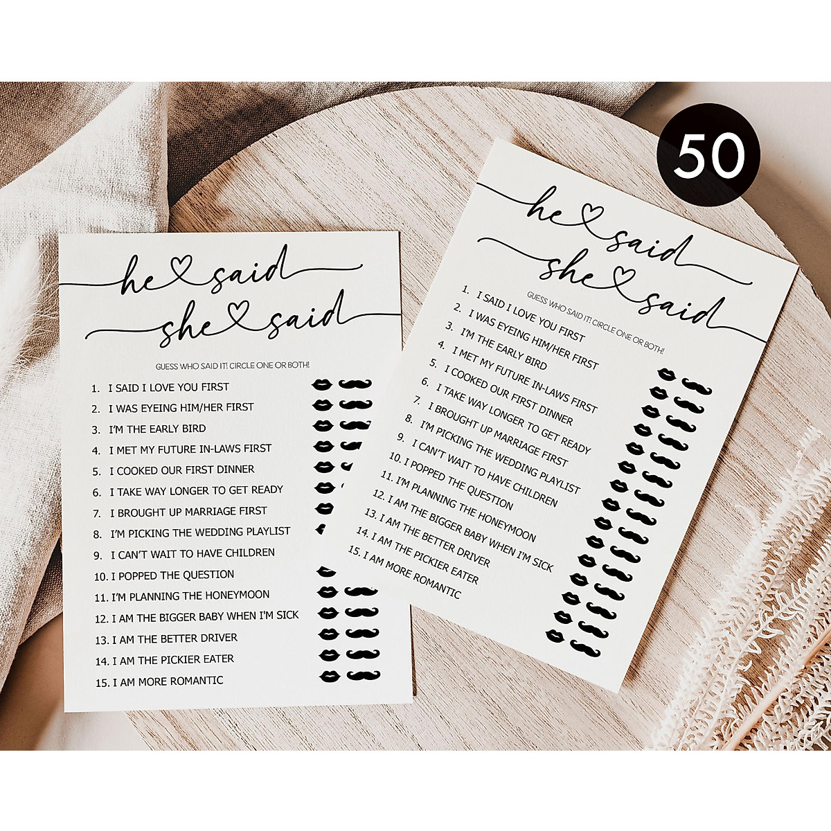All Ewired Up 50 He Said She Said Game (50-Cards) Wedding Bridal Shower, Fun Bachelorette, Rehearsal Dinner, Minimalist