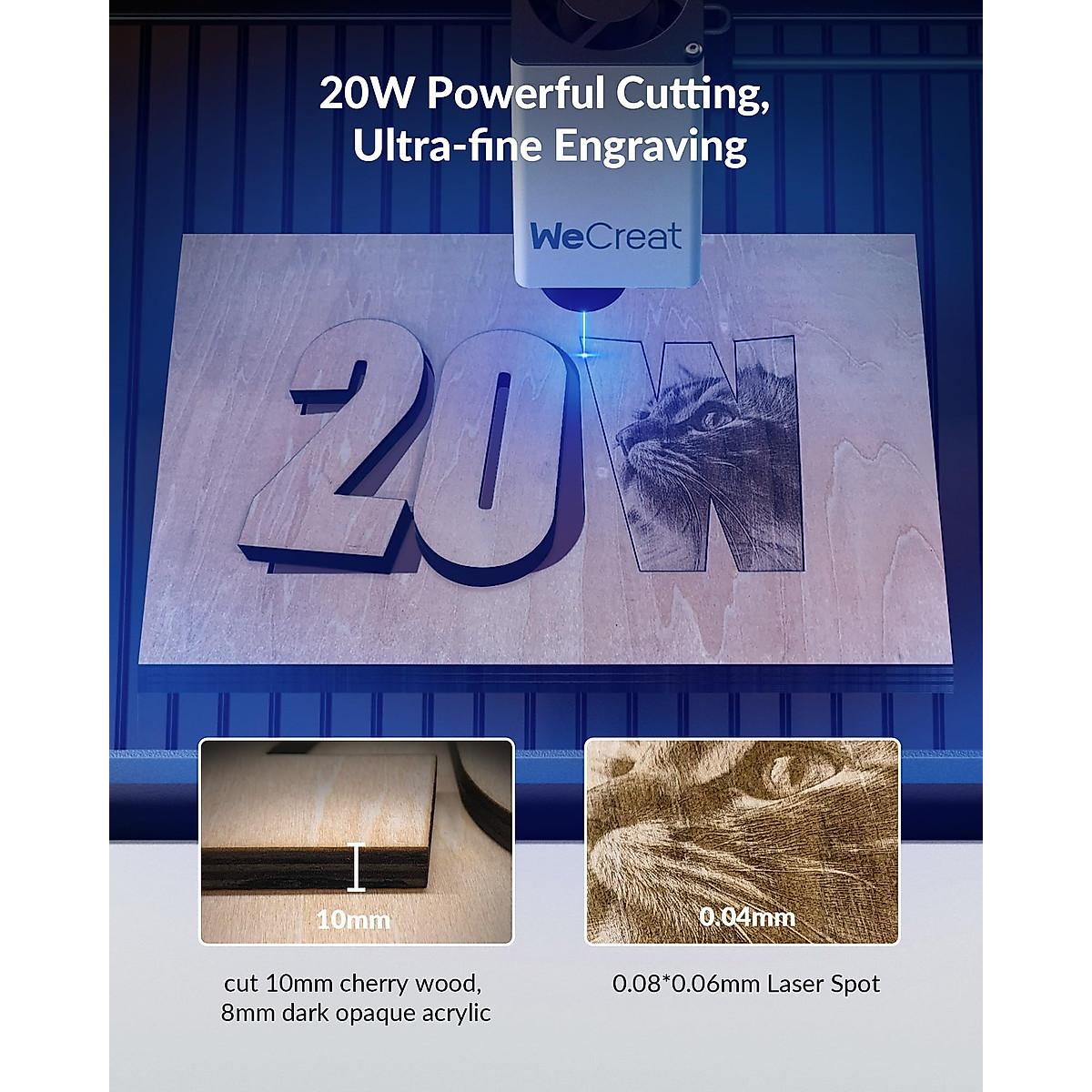 WECREAT Laser Engraver with Air Assist, 20W(20,000mW) Desktop Diode Laser Engraver and Cutter with Auto-Lifting Enclosure for Wood Acrylic Metal Leather DIY