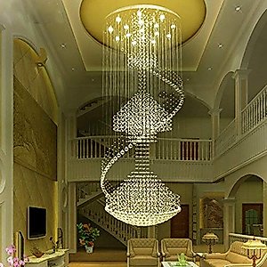 Moooni Modern Large Spiral Crystal Chandelier Lighting Luxury Rain Drop Flush Mount Ceiling Light for Foyer Staircase Entryway D 31.5" X H 98"