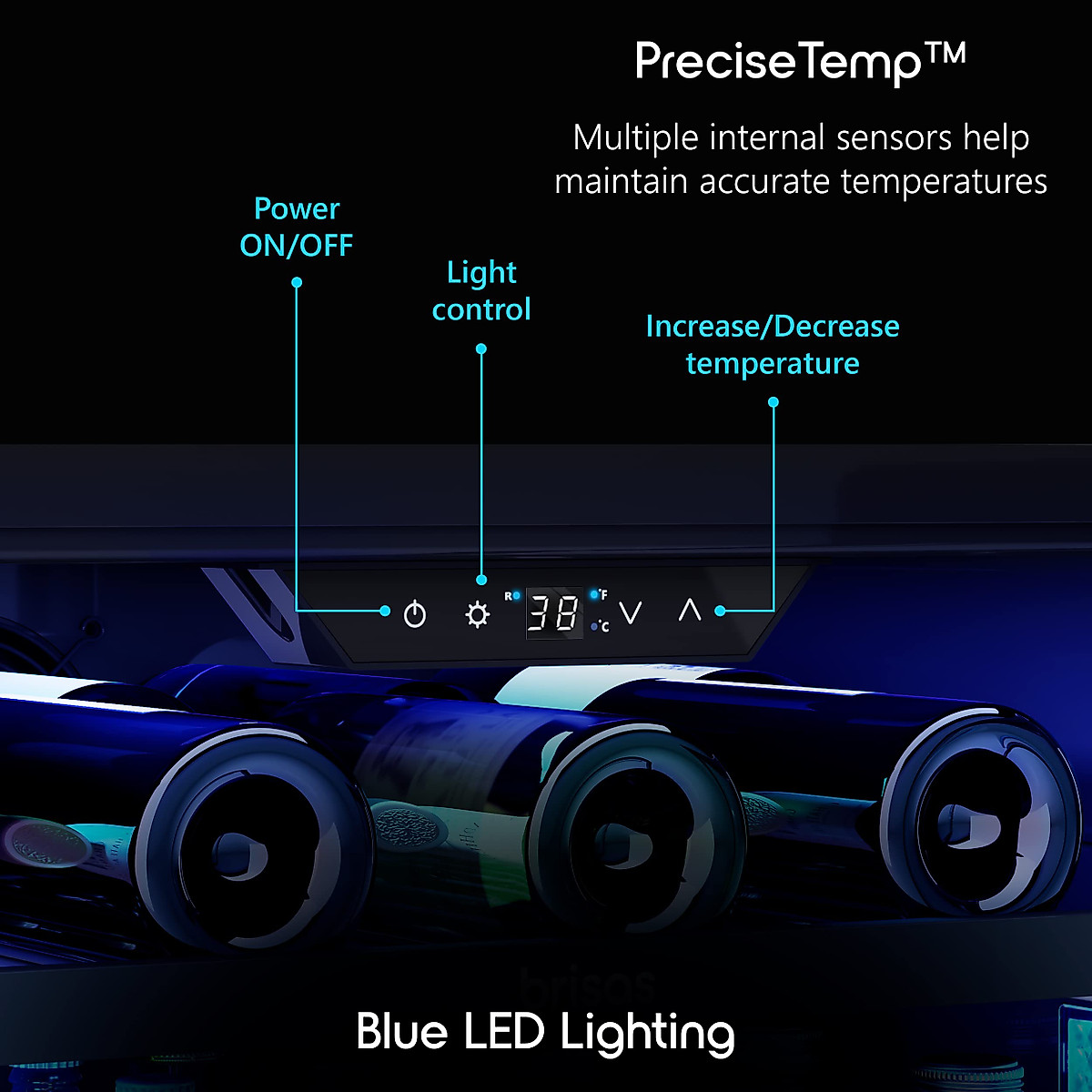 Zephyr Brisas 24 Inch Wine Fridge Single Zone Under Counter - Beverage and Wine Cooler Drink Refrigerator for Home with Glass Door 8 Bottles 112 cans