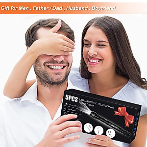 Preciva 5PCS Magnetic Telescoping Pick-up Tool Kit with 15lb &1lb Pick Up Rod, Round & Square 360 Swivel Adjustable Inspection Mirror and Telescoping Flexible LED Flashlight (Batteries Included)