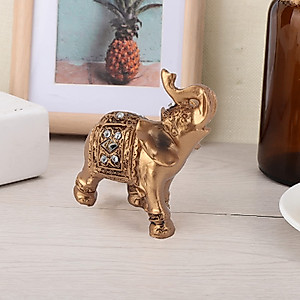 AUNMAS Gold Elephant Statue, Facing Upwards Elephant Figurine with Trunk Up Collectible Sculpture Decoration for Lucky Feng Shui Wealth Home Decor Good Luck, 3.54inch