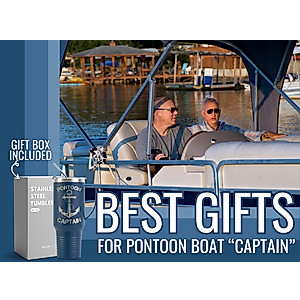 Onebttl Pontoon Boat Captain Tumbler, 40oz Stainless Steel With Spill-Proof Lid and Straw, Laser Engraved Gift, Navy Blue