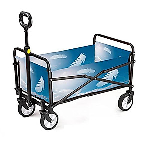 Collapsible Wagon Cart A White Feathers Bird Floating in The Sky Feather Abstract in Freedom Foldable Utility Wagon Large Capacity Garden Cart with Push Bar for Beach Camp Outdoor Shopping