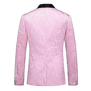 MOGU Mens Floral Blazer Slim Fit Suit Jacket Wedding Prom Dinner Jacket US Size 32 Pink