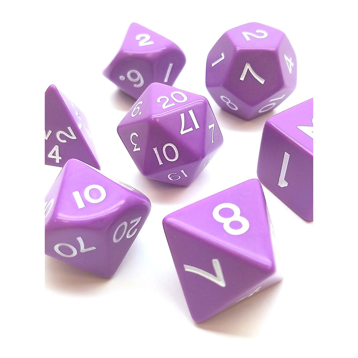 Purple Jumbo Size 7 Pc Polyhedral Dice Set D4, D6, D8, 2xd10, D12, D20