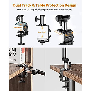 LUOLED Ring Light with Stand and Phone Holder, USB 10'' Ring Light for Desk, Overhead Camera Mount with Ring Light, Desktop Ring Light with Clamp for Photography/Makeup/Live Stream Video/YouTube