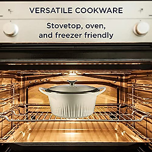 CorningWare, Non-Stick 5.5 Quart QuickHeat Dutch Oven Pot with Lid, Lightweight, Ceramic Non-Stick Interior Coating for Even Heat Cooking, Perfect for Baking, Frying, Searing and More, French White