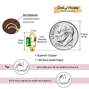 Small Gold Hoop Earrings for Women 14K Gold Plated Hoops Tiny Hypoallergenic Cubic Zirconia Cartilage Gold Huggie Hoop Earrings for Women (Green)