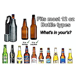 AUGood Beer Bottle Cooler: Stainless Steel Double Wall Bottle Insulator with Cover/Includes Bottle Opener and fit's long neck and standard neck 12oz bottles