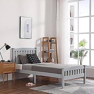 KRHINO Cap Vertical Bed Double Platform Bed Frame with slatted headboard Wooden Bed Frame with footrest, Supported by 12 Wooden slats, no Spring Box Required (White) 灰色