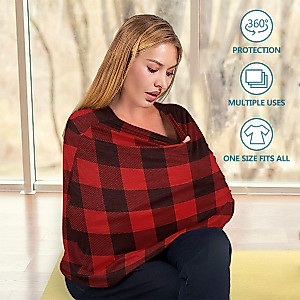 Nursing Cover Breastfeeding Scarf Red Black Buffalo Plaid - Baby Car Seat Covers, Stroller Cover, Carseat Canopy (824a)