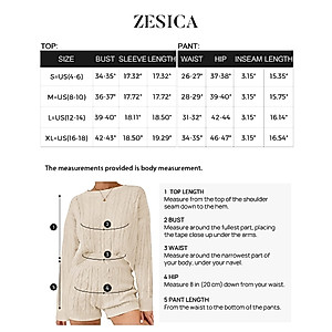 ZESICA Women's Casual 2 Piece Sweater Sets Long Sleeve Cable Knit Pullover Tops and Drawstring Shorts Sweatsuit Outfits,Apricot,Small
