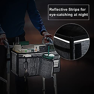 Basket for Walker, Ravmix Walker Accessories Bag with Cup Holder, Walker Basket for Folding Walker Hands-Free Storage Bag with Big Capacity & Never Tipping Over, Space Gray