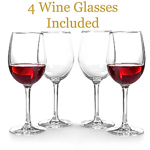 Bezrat Wall Mounted Wine Rack - 4 Wine Glasses Included 12 oz - Rustic Wood Wine Glasses & Bottle Holder, Housewarming Home décor Storage Wine Gifts - Wine Accessories for Women