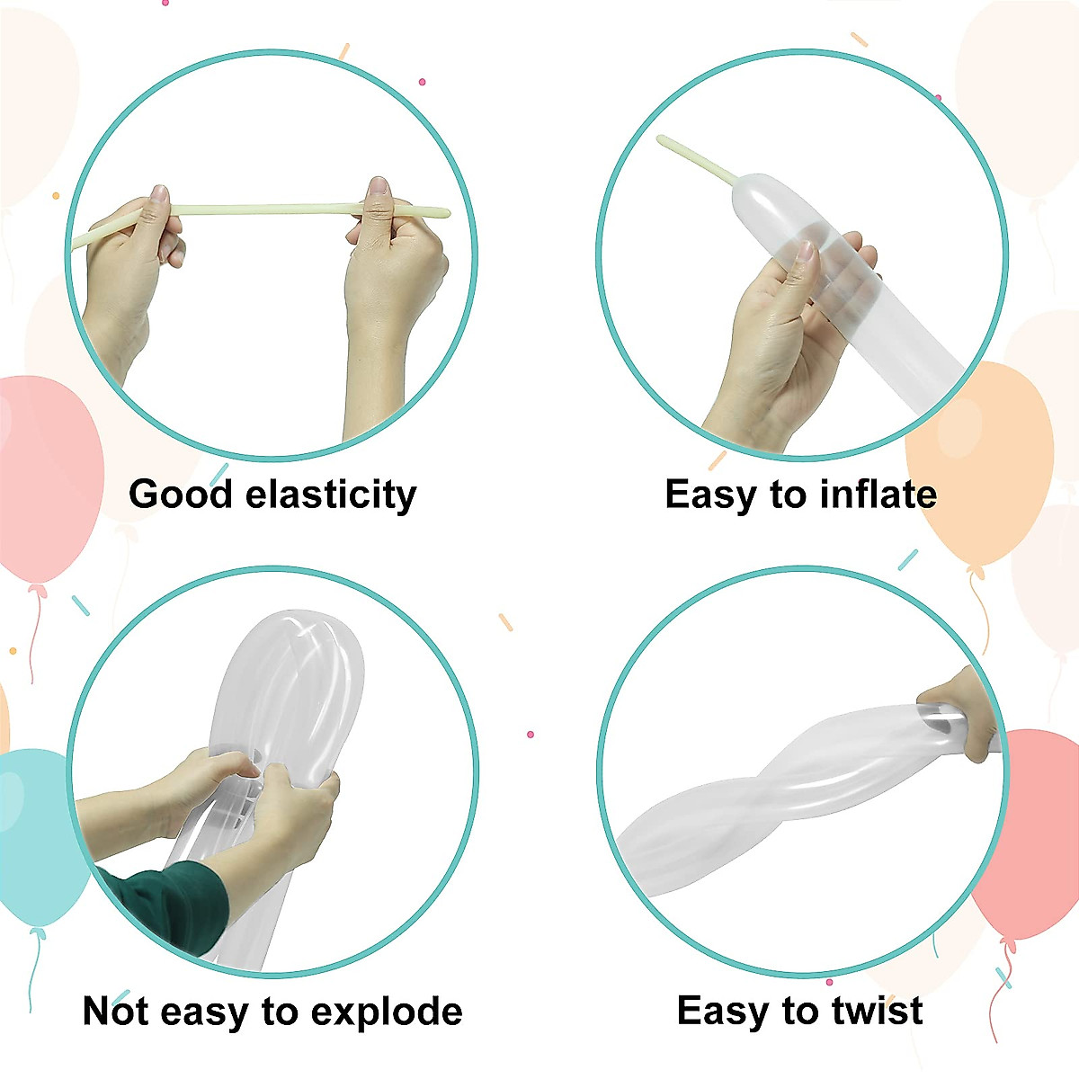 100pcs 260 Balloons Clear Long Balloons for Balloon Garland, Premium Quality Latex Skinny Magic Twisting Balloon Animals Balloons for Birthday Christmas Party Decorations