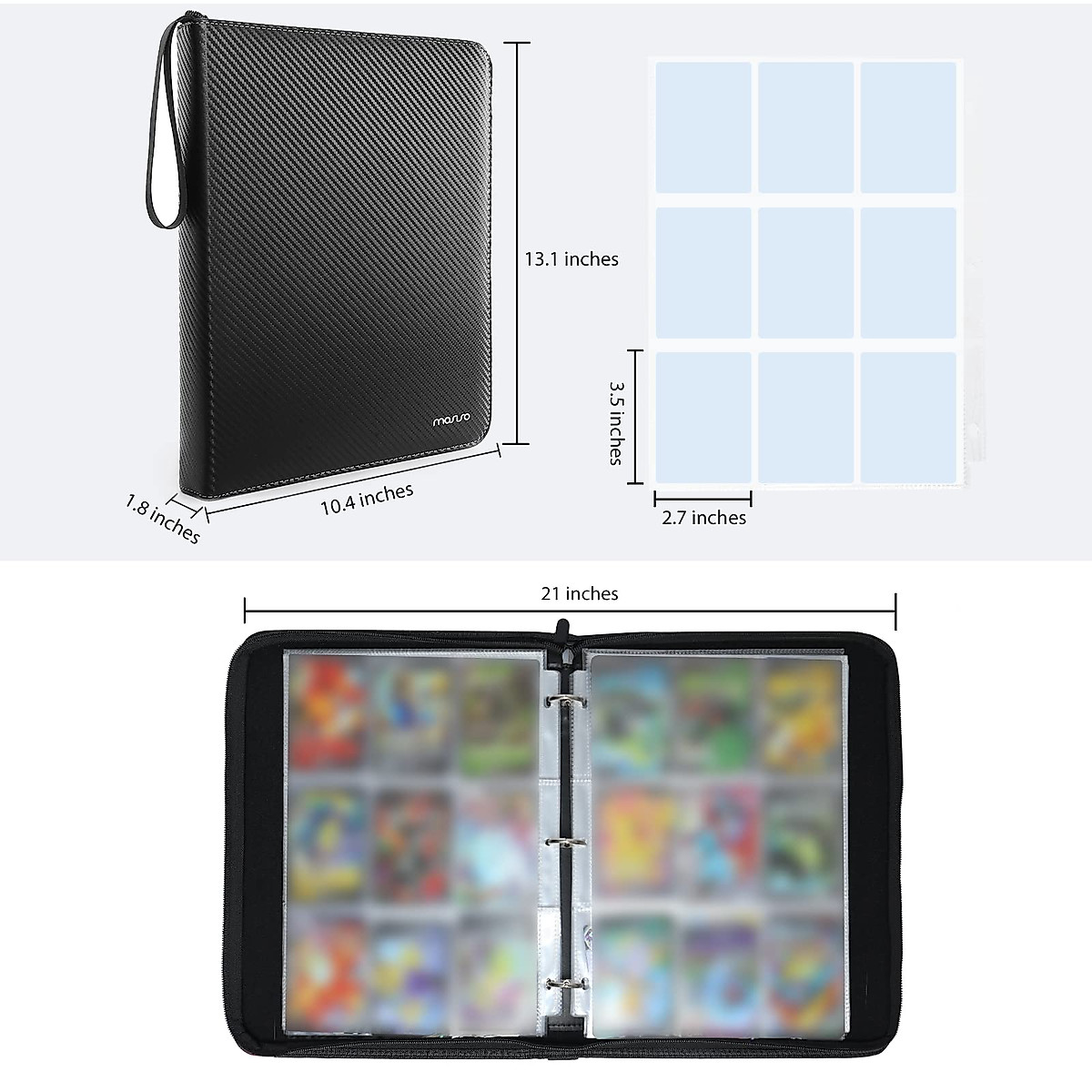 MOSISO Cards Binder Carrying Case Compatible with Trading Cards, 9 Pocket Game Cards Collection Binder Holder 900 Sheets Display Sleeve Album Folder Storage Case with Handle & Zipper, Black