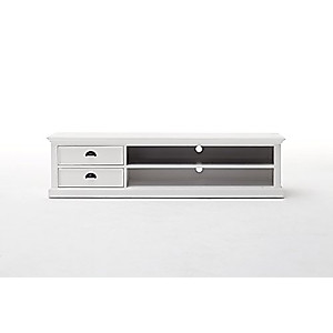 NovaSolo Halifax Pure White Mahogany Wood Large 2-Tier Tv Stand And 2 Drawers
