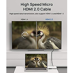 JSAUX 4K Micro HDMI to HDMI Cable 6.6 FT, Micro HDMI to Standard HDMI Cord Braided Support 4k 60Hz HDR 3D ARC 18Gbps Compatible with Sony A6000 A6300 Camera, Lenovo Yoga and More (Grey)