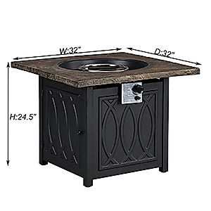Ehomexpert 50,000 BTU Fire Pit Table,32-inch Outdoor Garden Square Auto-Ignition Propane Gas Fire Table with Waterproof Cover for Patio Courtyard Balcony,Brown