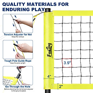 Fostoy Volleyball Net Outdoor, Professional Portable Volleyball Net Set with Adjustable Height Poles, Anti-Sag System, Soft Volleyball, Pump, Boundary Line and Carrying Bag for Backyard, Beach, Lawn