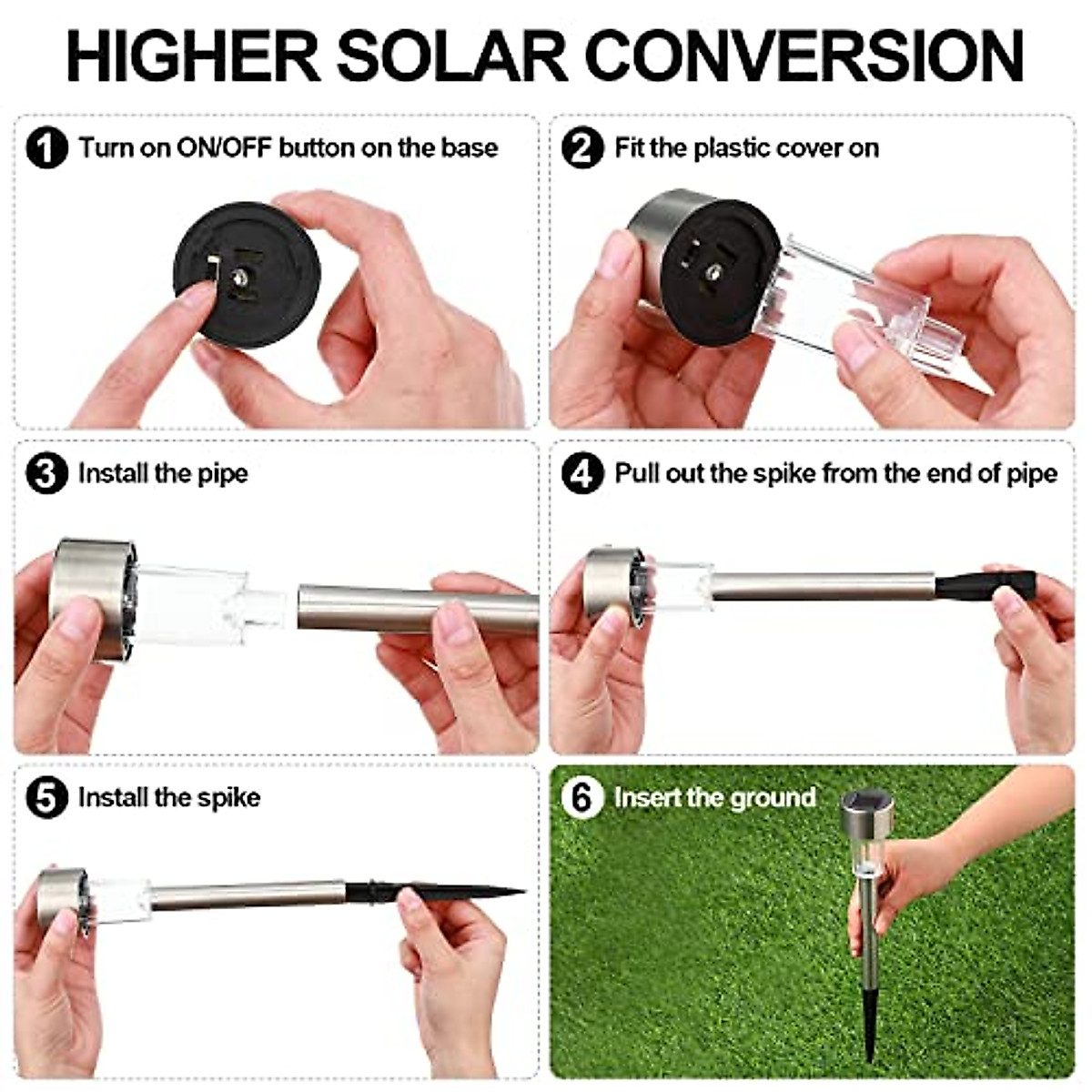 Oleitodh 30 Pack Solar Pathway Lights Outdoor LED Landscape Lighting Solar Powered Waterproof Stainless Steel Garden Lights Bulk All Weather for Yard Patio Walkway Lawn Decoration White