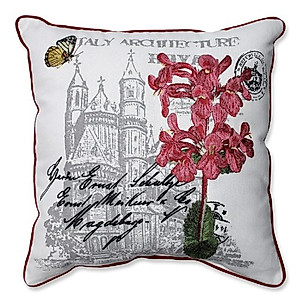 Pillow Perfect Embroidered Pink Flowers and Castle Print Throw Pillow