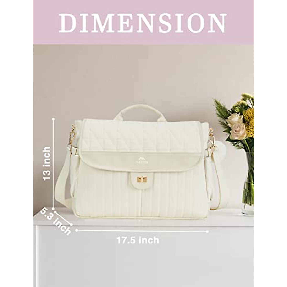 17 Inch Laptop Bag for Women, Large Cute Messenger Bags Office Computer Carrying Case Shoulder Bag with Fashion Accessory, Water Resistant Quilted Crossbody Business Work Briefcase for College Travel