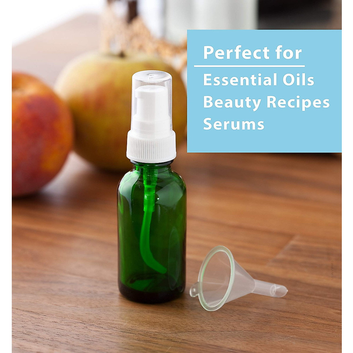 JUVITUS 1 oz / 30 ml Green Glass Boston Round Bottle with White Treatment Pump (24 pack) + Funnel