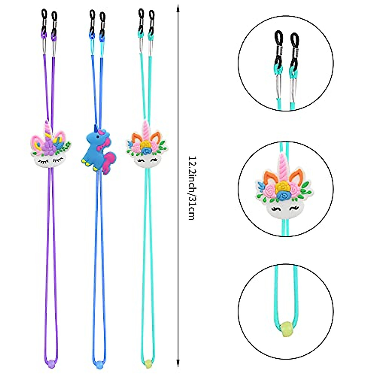 SKYCOOOOL Kids Glasses Strap (8PCS) Unicorn Rainbow Adjuster Stretchy Eyeglass Strap for Boys Girls
