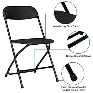 Imseigo 10 Pack Black Plastic Folding Chair, Indoor Outdoor Portable Stackable Commercial Seat with Steel Frame,350lb. Capacity for Events Office Wedding Party Picnic Kitchen Dining (10 Pack, Black)