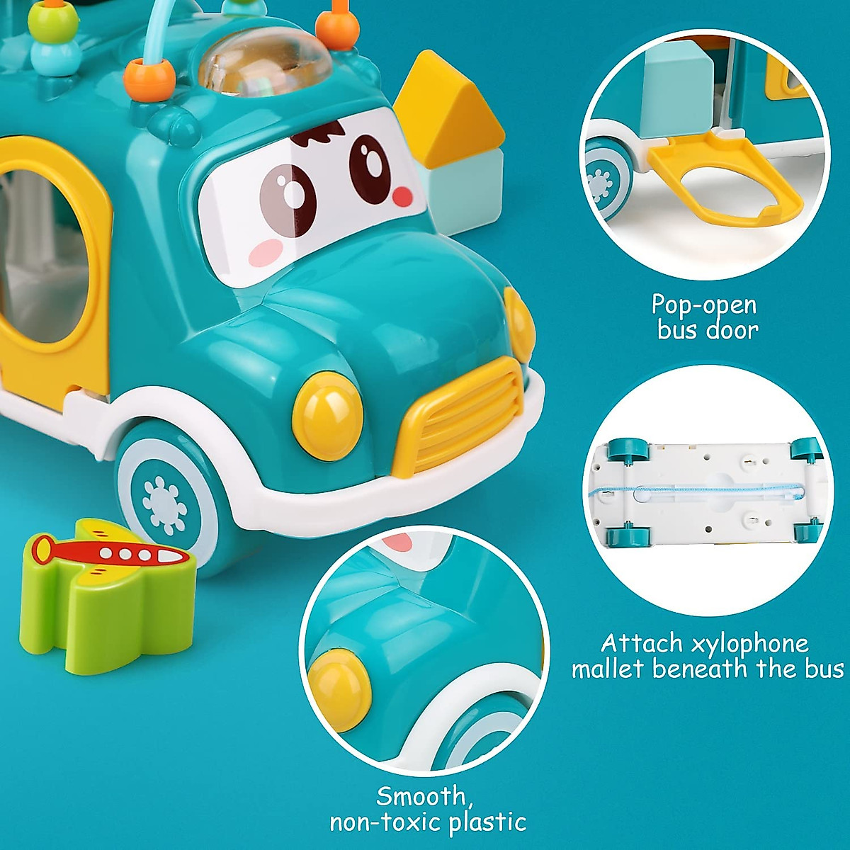 TOY Life Baby Toys 12-18 Months Baby Xylophone Toys Kids Xylophone Baby Toys 6 to 12 18 Months Toys Musical Instruments with Shape Sorter & Building Blocks Shape Sorting Bus Baby Learning Bus