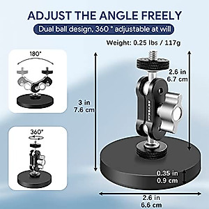 REYGEAK Strong Magnet Camera Mount for GoPro, with Mobile Phone Clip Magnets Camera Mount with 360 Degree Rotation Double Ball Head for Car Body, Compatible with GoPro Hero 11/10/9/ Insta360 X3