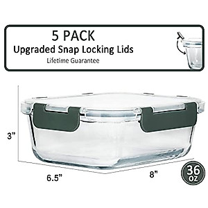 MCIRCO 36oz Single Compartment Glass Meal Prep Containers set of 5 and 36oz 2 Compartments Portion Control Glass Meal Prep Containers set of 5