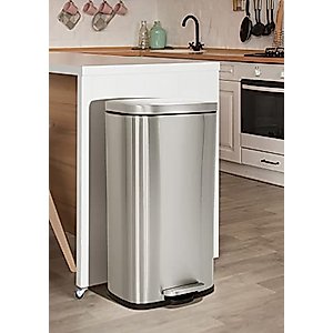 8 Gallon 30L Trash Can with Hinged Lid and Removable Inner Bucket Stainless Steel Kitchen Trash Can Silent Garbage Can Touch-Free Pedal Rubbish Bin Waste Bin for Home Kitchen Waste Bin Silver