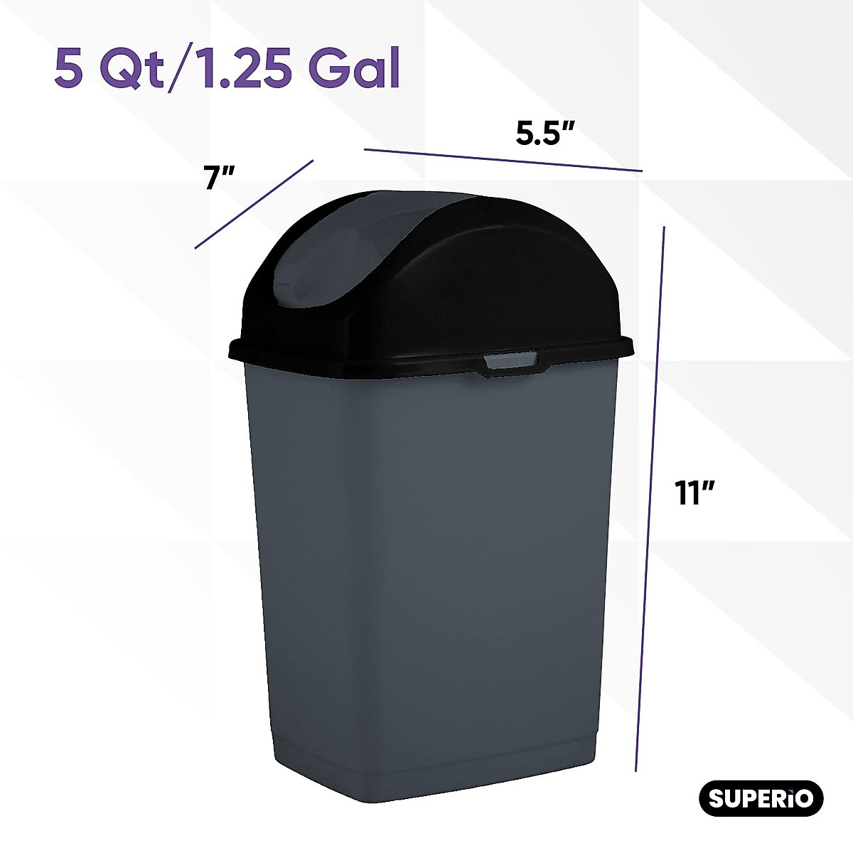 Superio Swing Top Trash Can,Set of 3 Waste Bins for Home, Kitchen, Office, Bedroom, Bathroom, Ideal for Large or Small Spaces - White (Grey-10 qt+2 5 qt)