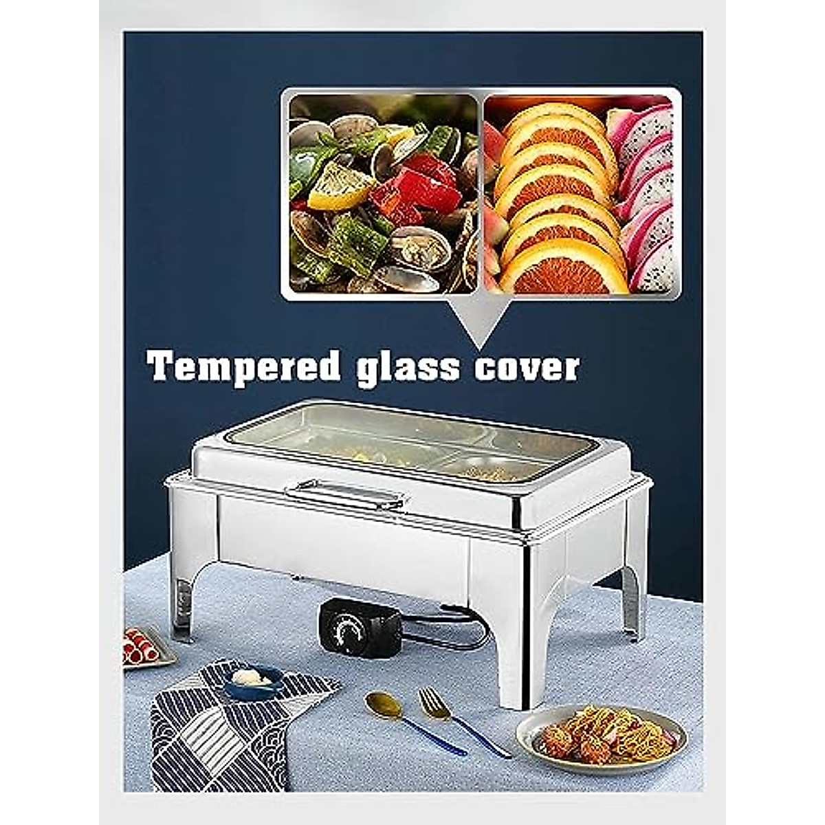 Chafing Dishes Food Warmers, Buffet Server Hot Trays in Stainless Steel, Electric Plate Warmer for Catering Buffet, Hot Plates for Keeping Food Warm (9l 1/2size)