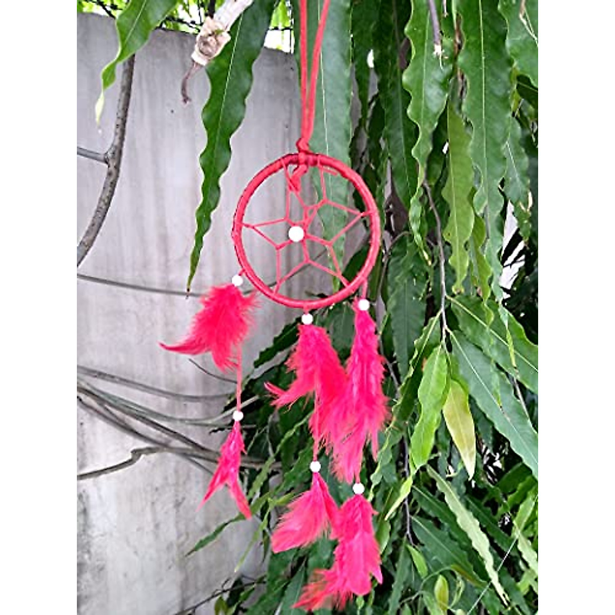 FIKIMOS Dream Catchers Wall Decor, Handmade Feather Bedroom Home Car Decor Nursery Room Hanging Decoration (3" Red Ring)
