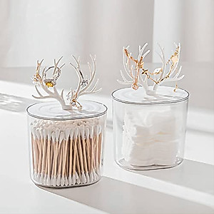 1 piece cotton round 20,Qtip Holder Dispenser for Cotton Ball, Cotton Swab, Cotton Round Pads, Clear Plastic Apothecary Jar Set for Bathroom Canister Storage Organization, Makeup Organizer（White）