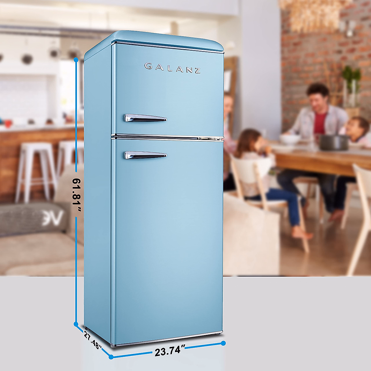 Galanz GLR10TBEEFR Retro Refrigerator with Top Freezer Frost Free, Dual Door Fridge, Adjustable Electrical Thermostat Control, 10 cu ft, Blue