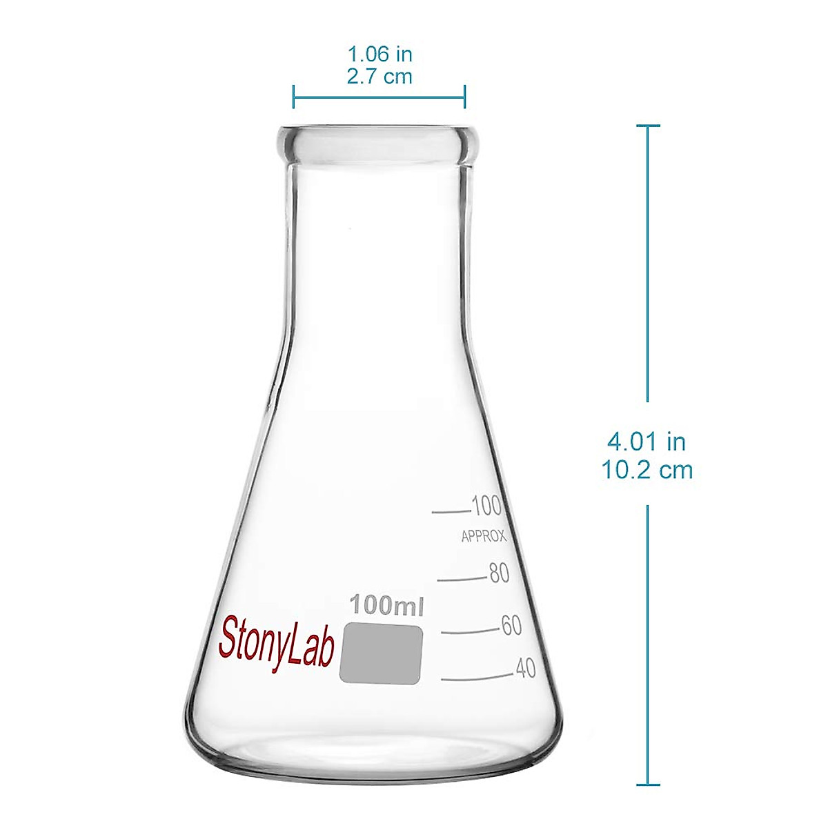 stonylab 1-Pack Glass 100 ml Heavy Wall Narrow Mouth Erlenmeyer Flasks with Heavy Duty Rim - (100ml Fits with StonyLab 5# Rubber Stopper)