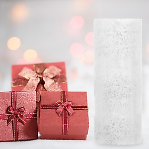 Ciieeo 10 Yards Christmas Fabric Tulle Roll Snowflake Tulle Roll Glitter Gauze Ribbon for Craft Bow Tutu Skirt Sewing Wedding Party Decoration 6 Inch Width White