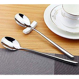 Korean Spoon,Stainless Steel Long Handle Soup Spoons,Long Tablespoon,Coffee Spoon,Silver,Pack of 5 (8.7x1.6 inches)