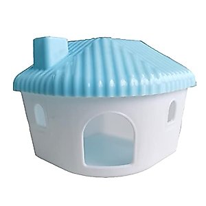WOWOWMEOW Hamster Plastic House Hideout Small Animals Cage Corner Hideouts Habitat Decor for Dwarf Hamsters Gerbils Mice (Blue)