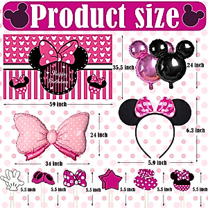 Pink Mouse Birthday Decorations Party Supplies for 1st 2nd 3rd Year Girl Baby Shower Pack (109 Pcs including Backdrop, Tablecloth, Banner, Headband, Foil Balloons, Balloons Garland Arch Kit)