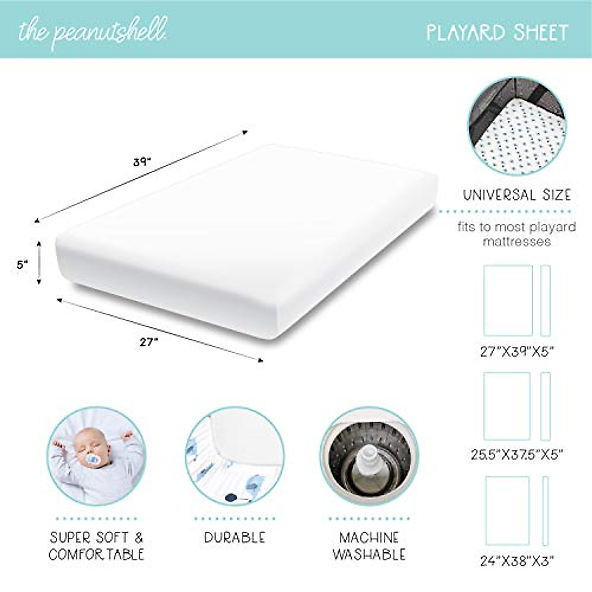The Peanutshell Mini Crib Sheet Set - 3 Pack - Multiuse for Pack & Play, Playard, Playpen, Mini Crib - Safari Animals
