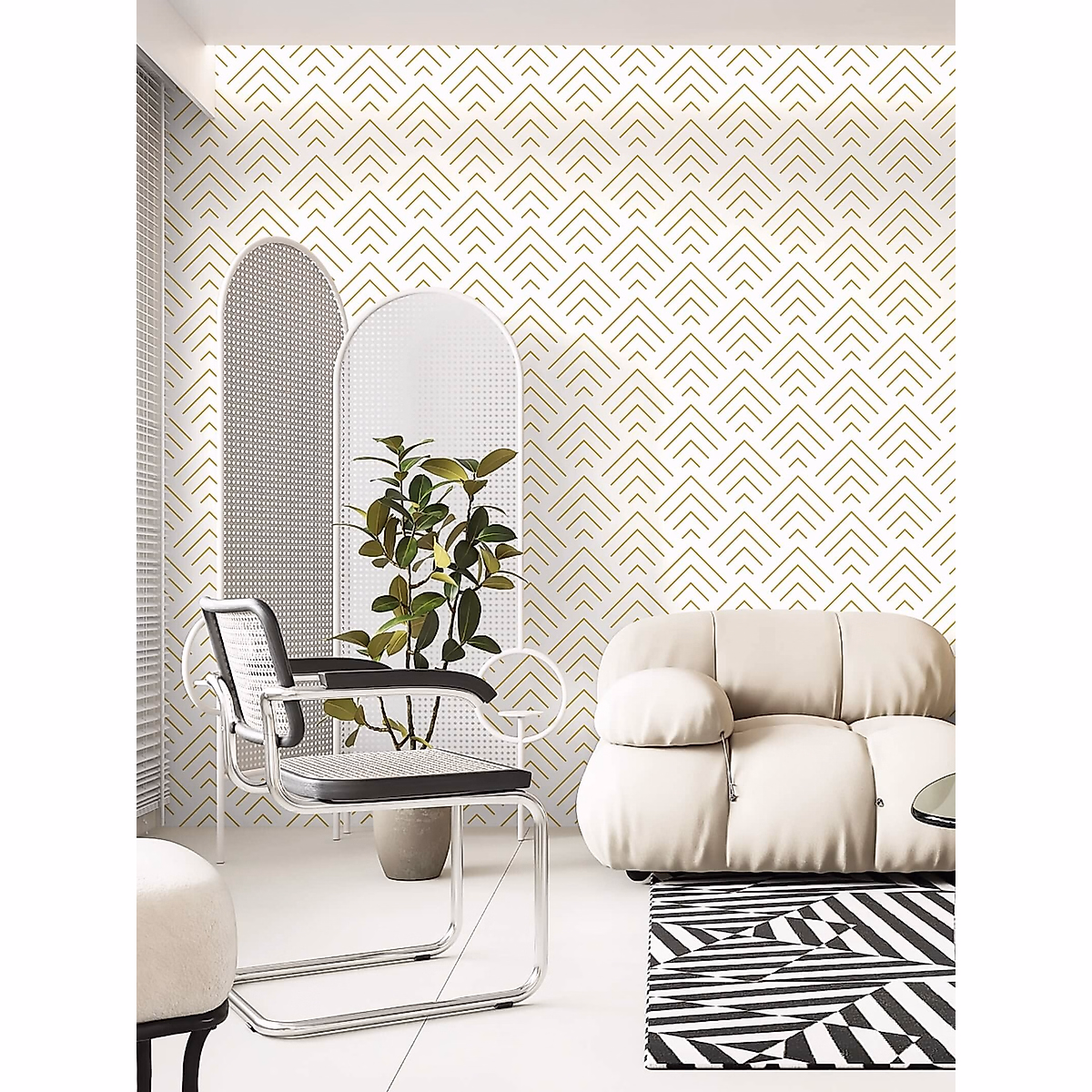Heroad Peel and Stick Wallpaper Geometric Wallpaper Gold and White Contact Paper Self Adhesive Removable Wallpaper for Cabinets Walls Countertop Waterproof Thicken Vinyl 78.7"x17.3"