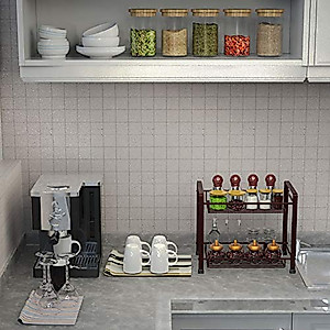 iSPECLE Spice Rack 2-Tier Kitchen Bathroom Organizer Countertop Storage Shelf Holder Standing Rack, Bronze